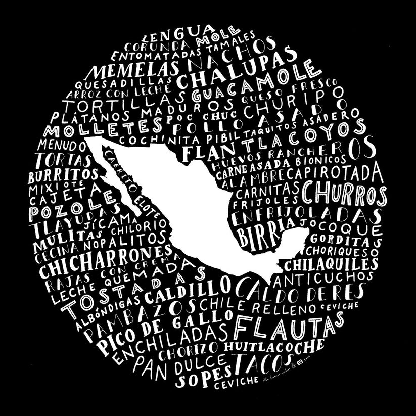 Typographic Food Map of Mexico - Black Poster – The Legal Nomads Shop